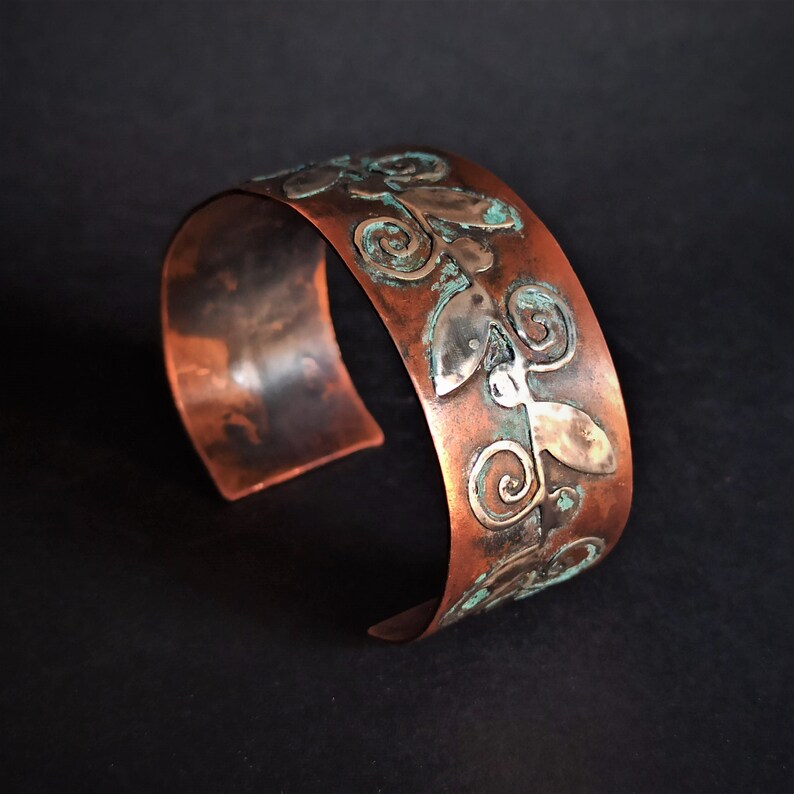 Hammered Copper Bracelet, Wide Copper Cuff, Copper and Silver Bangle ...