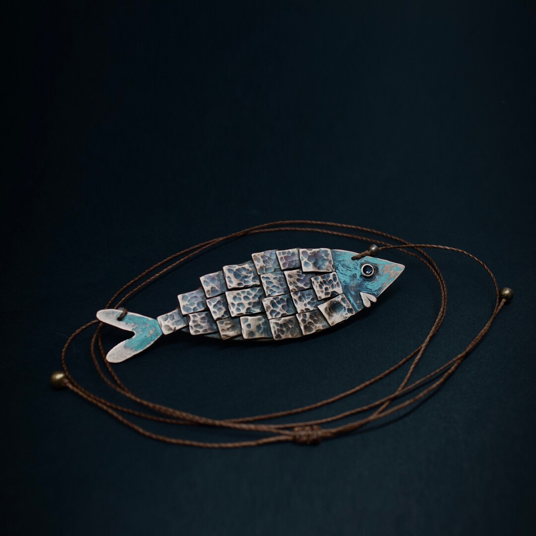 Copper Fish Necklace, Statement Fish Pendant Necklace, Rustic Hammer ...
