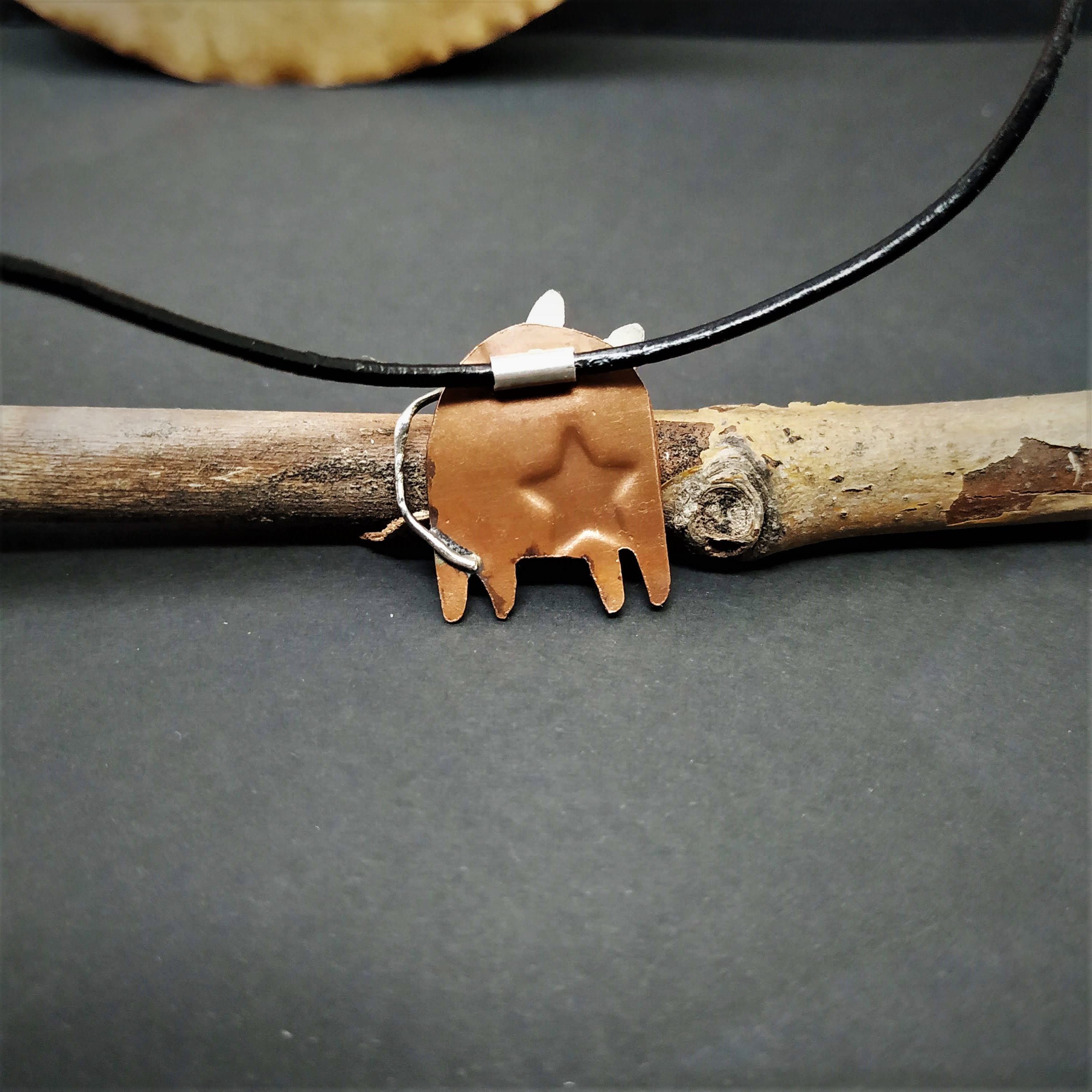 Copper Cat Necklace Rustic Cat Jewelry Copper and Silver Cat - Etsy