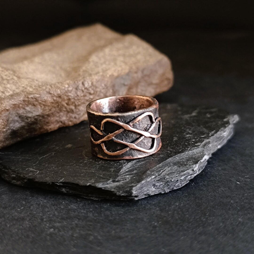 Copper Celtic Ring, Celtic Knot Ring, Rustic Viking Style, Hammered ...