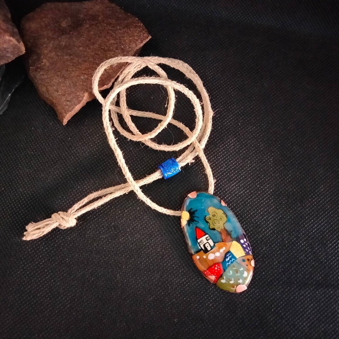 Enameled Landscape Necklace, Hand Painted Necklace, Fire Enamelled ...