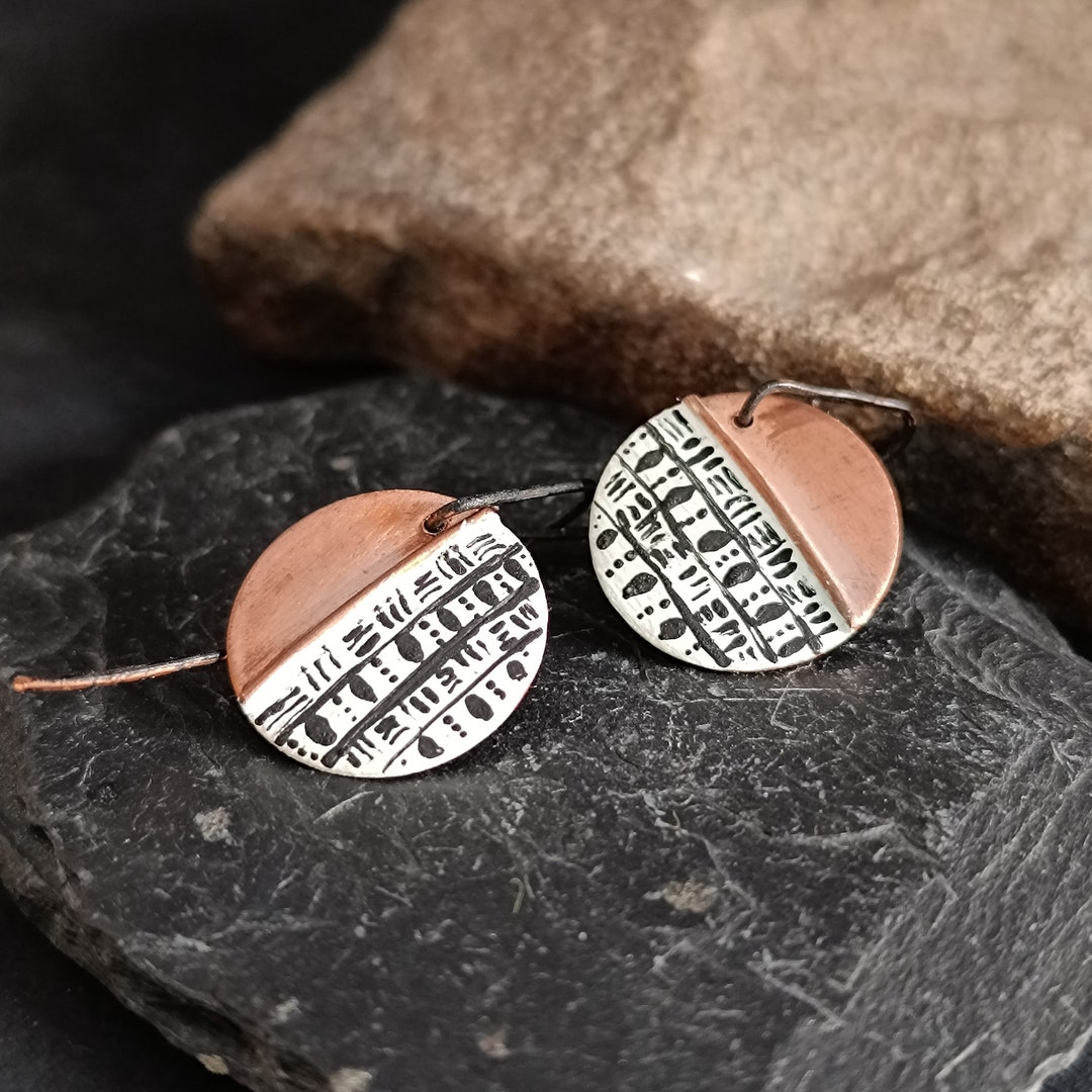 Pure Copper Disc Earrings, Copper Dangle Earrings, Copper Circle ...