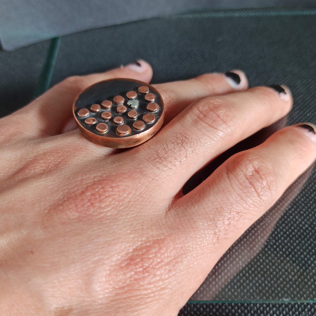 Copper Statement Ring, Big Copper and Silver Ring, Circle Ring ...