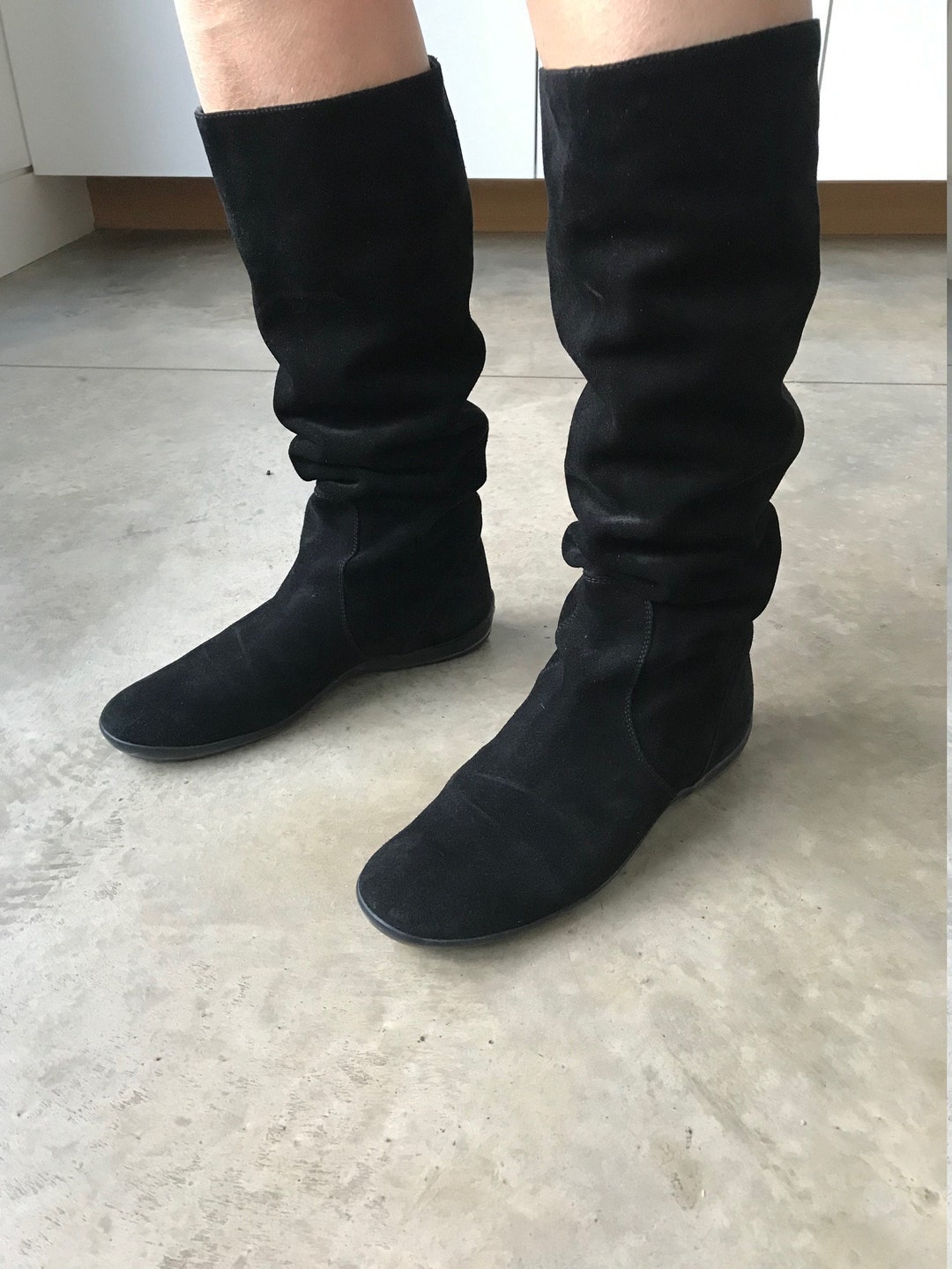 Hogan Black Flat Suede Knee High Boots Size 38 - Etsy