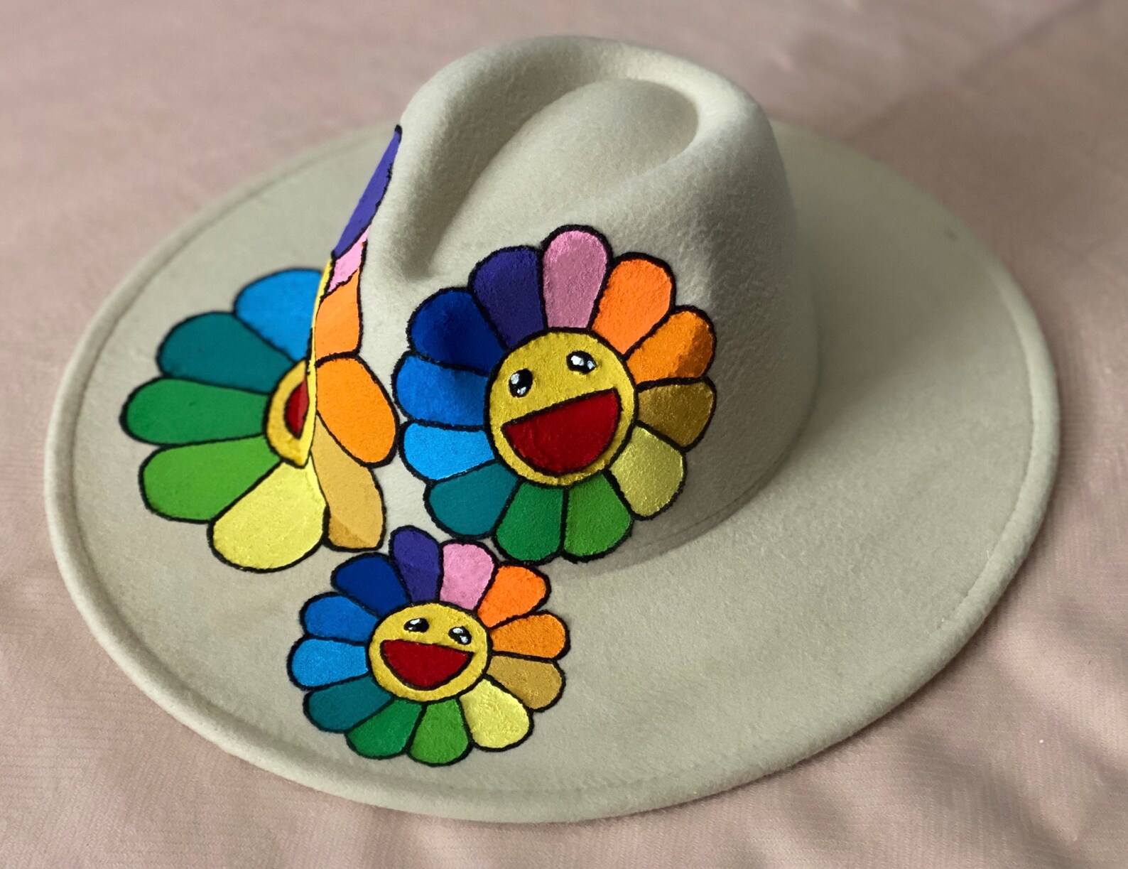 Takashi Murakami Hand Painted Fedora Hat Light Beige Fedora | Etsy