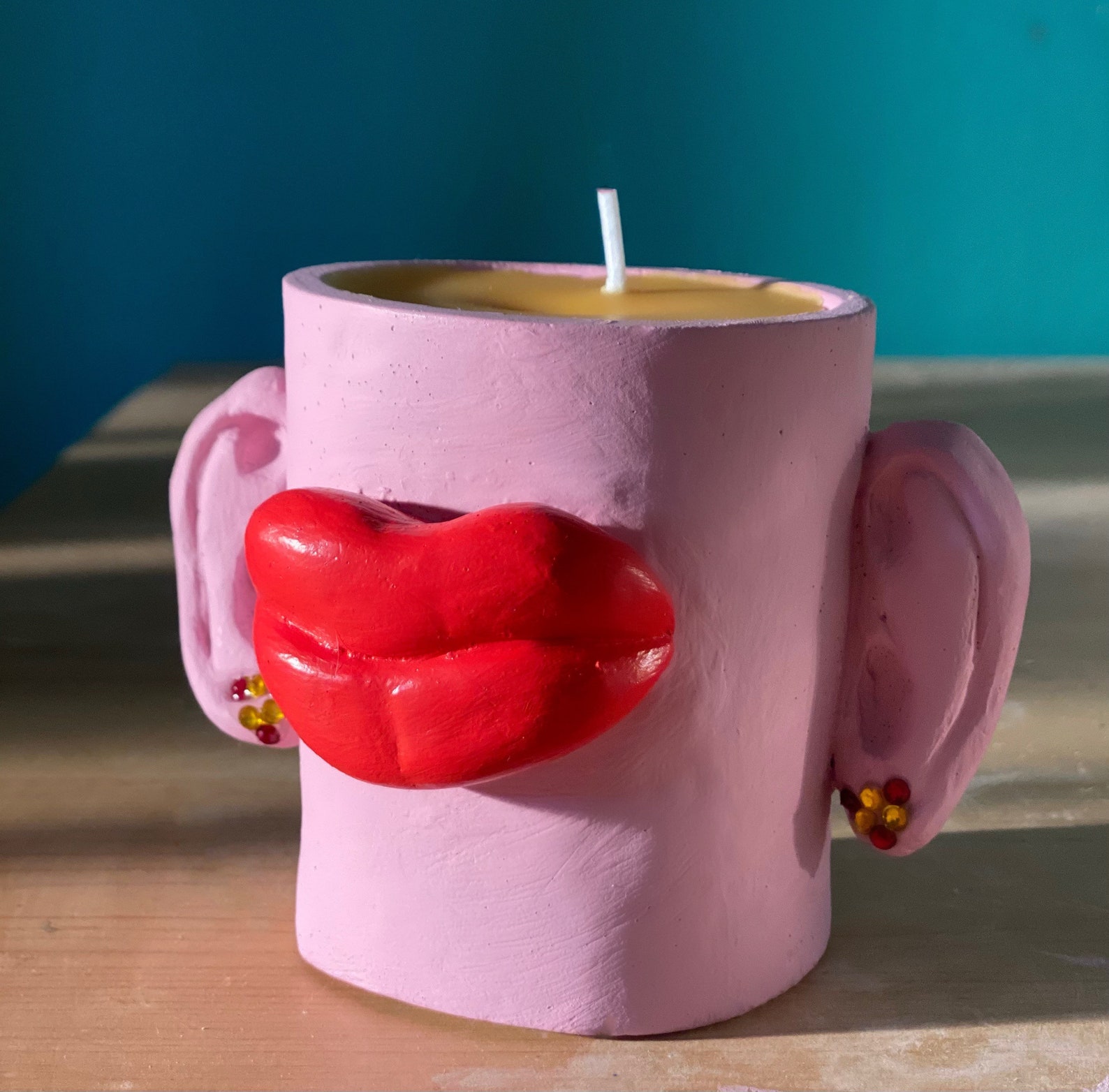 Handmade Ceramic Face Candle | Scented Candle Holder, Lip Design - Etsy