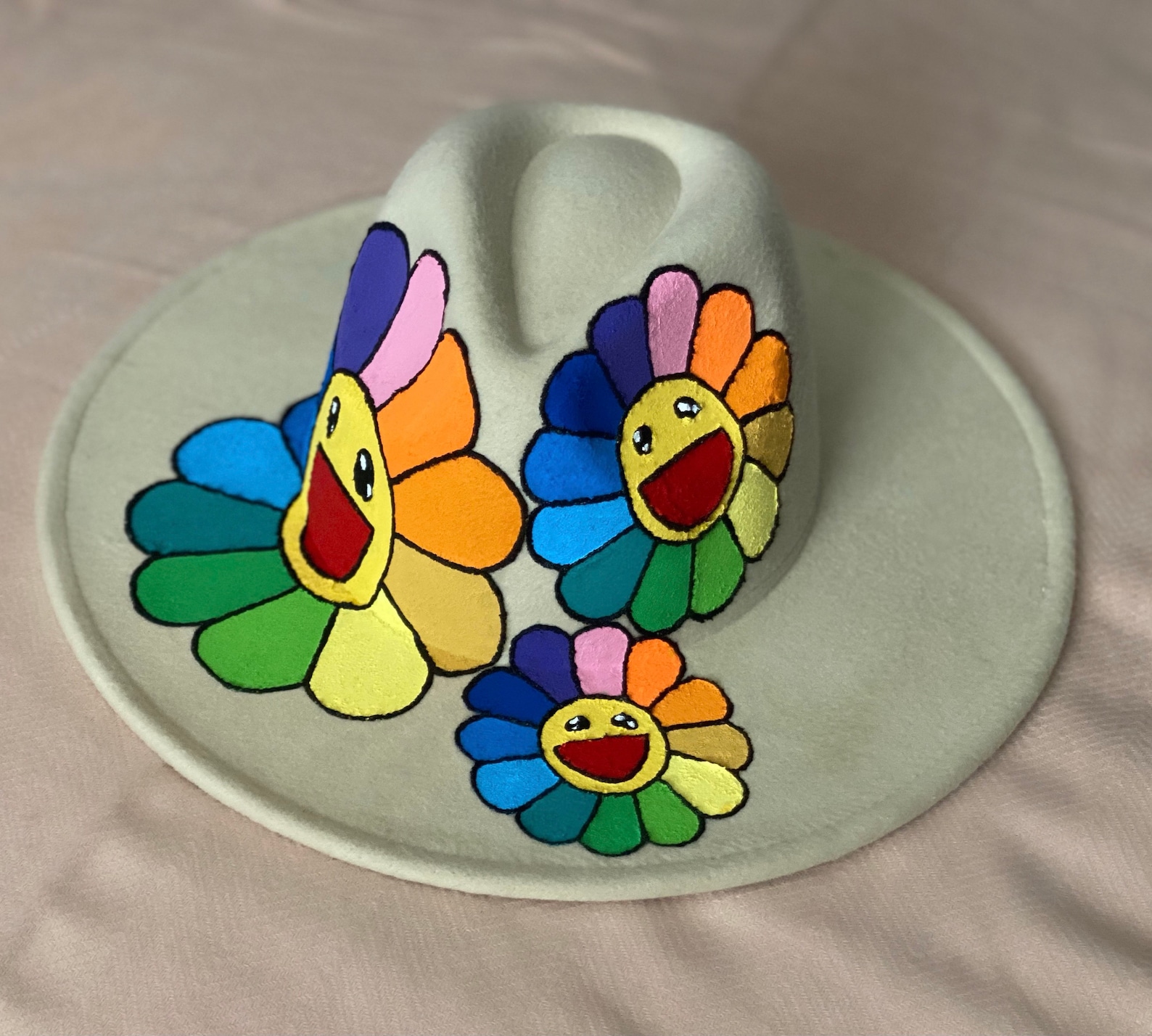 Takashi Murakami Hand Painted Fedora Hat Light Beige Fedora | Etsy