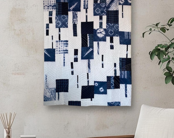Shibory Indigo Wall Hanging Quilt Patchwork Wall Decor With Hand Dyed Indigo Fabrics Japanese ...