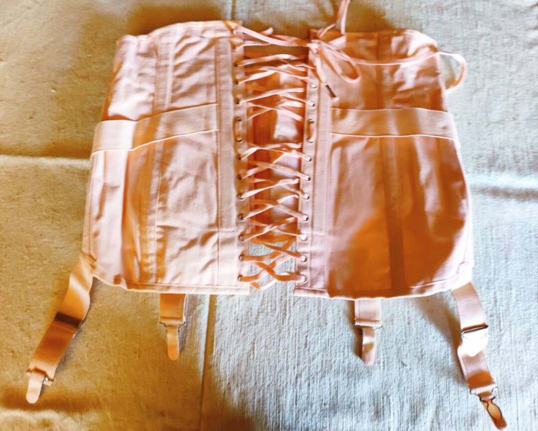 Antique Lace Corset With Garters Pink Cotton Hip Corset 1930s Boned ...