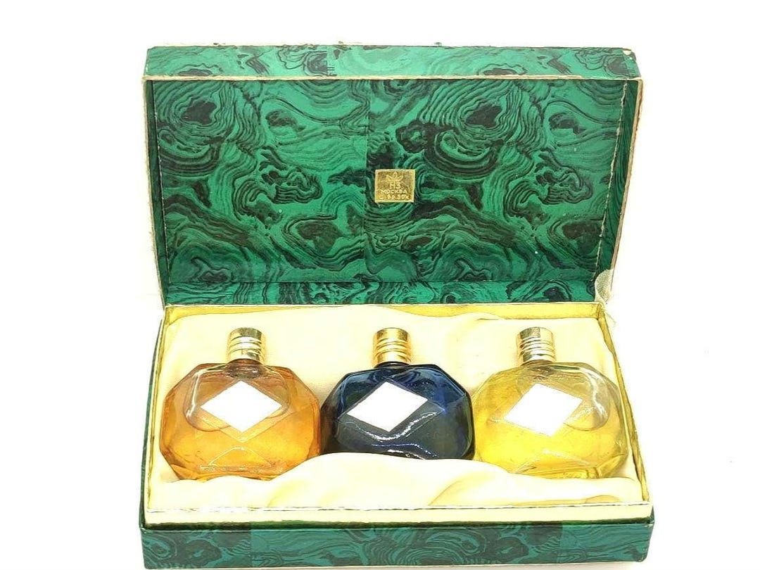 Moscow Perfume Box With 3 Vintage Perfumes Ametist Safir Almaz 1960s ...