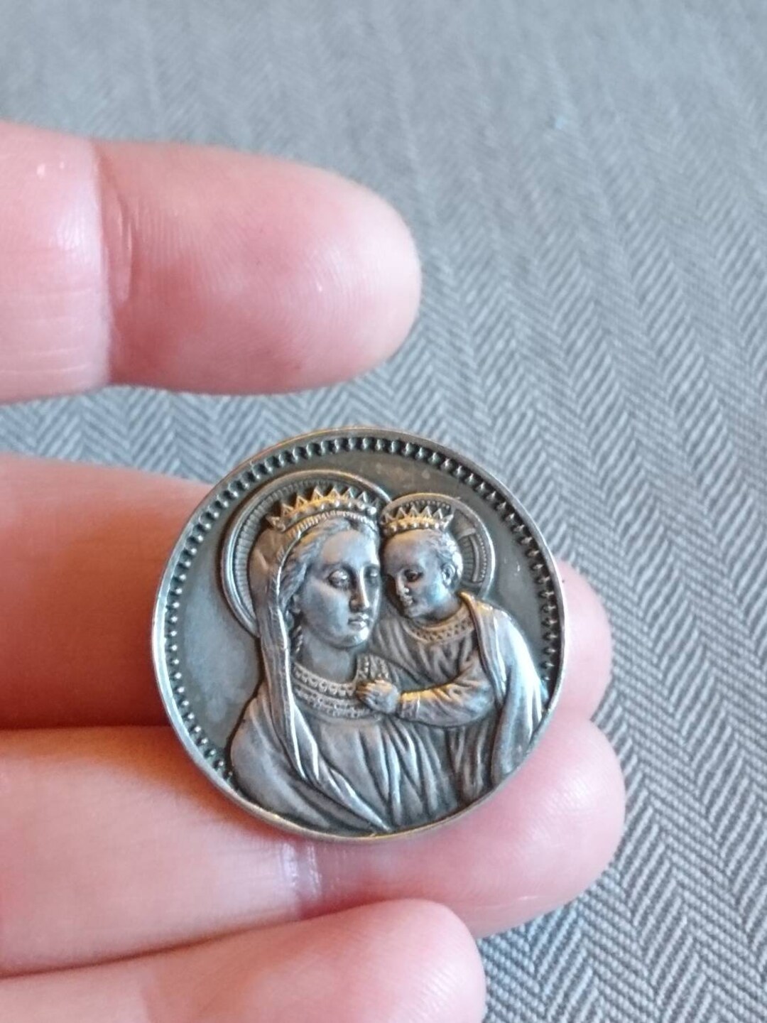 Antique Pilgrim Maria Brooch 1900s Pilgrim Medal Silverplate Art ...