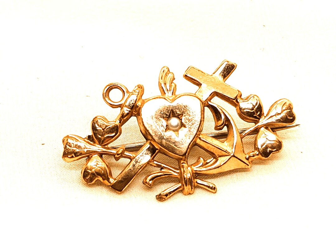 Art Nouveau Love Faith Hope Brooch Around 1900 With Pearl Antique ...