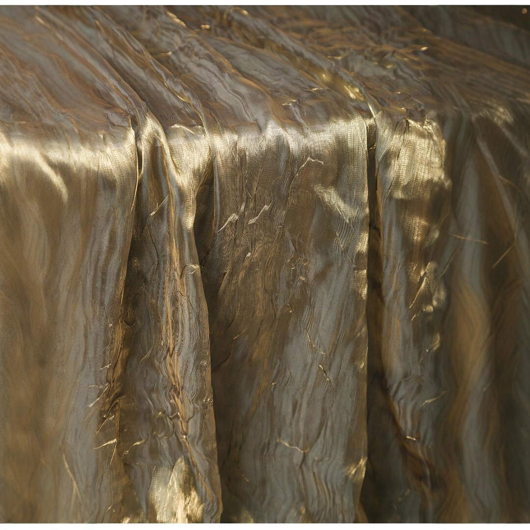 Golden Ripple Crinkle Metallic Organza | Liquid Texture Wave Chiffon ...
