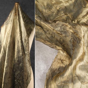 Golden Ripple Crinkle Metallic Organza | Liquid Texture Wave Chiffon ...