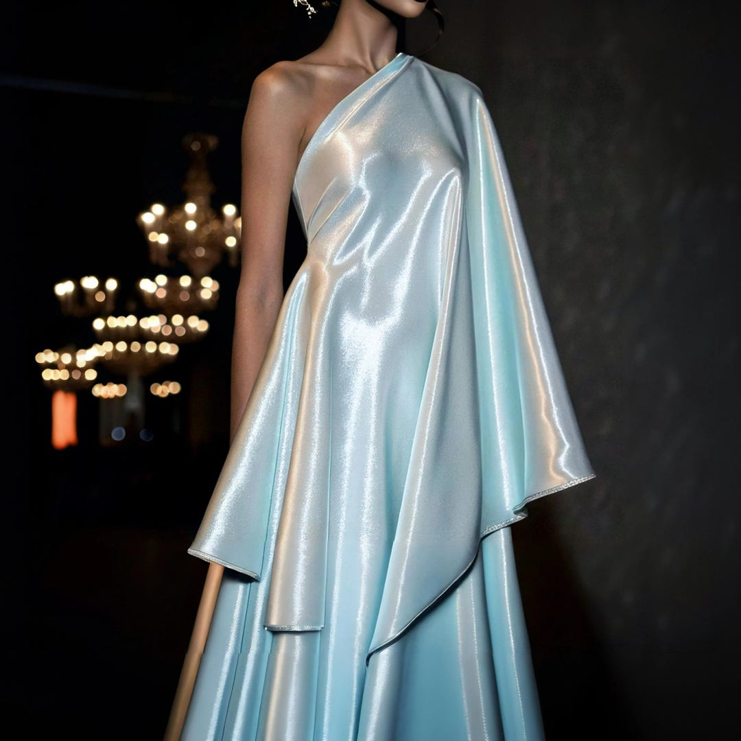 Liquid Satin Metallic Fabric Draped Evening Gowns Cyberpunk Armor ...