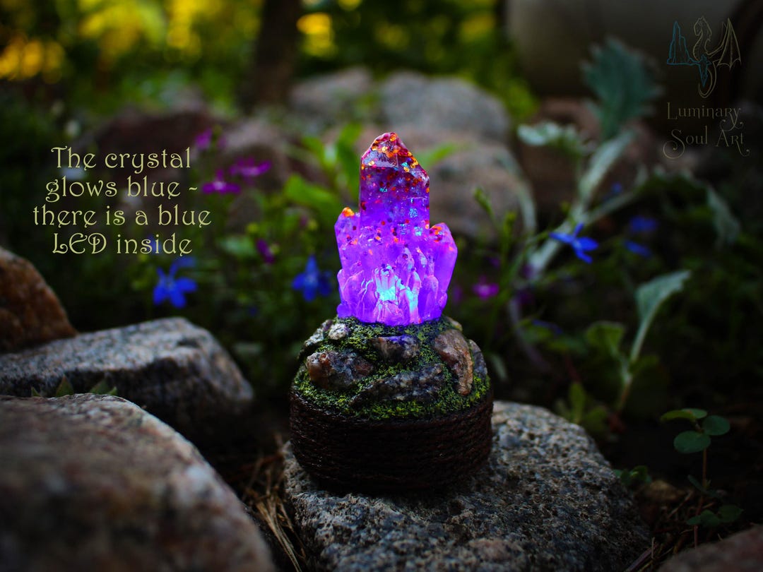 Small LED Epoxy Crystal Purple Lamp Cool Fairy Night Light Lantern ...
