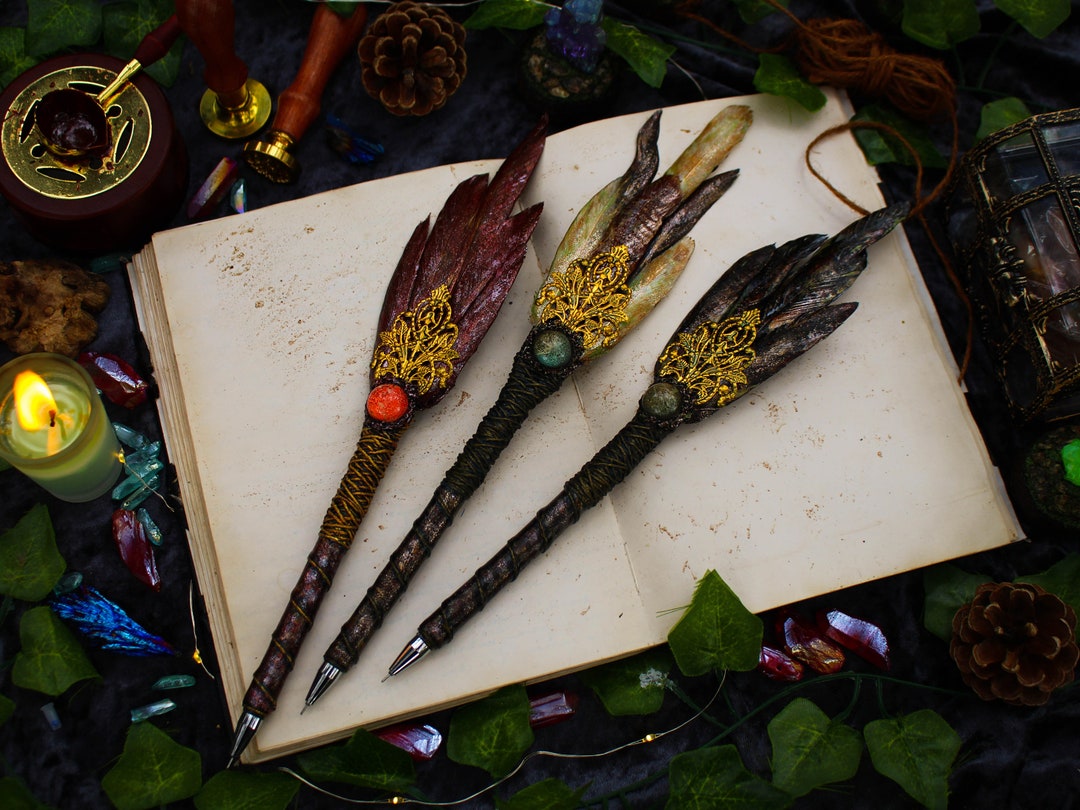 Fantasy Forest Ballpoint Feather Pen, Mystery Leather Fountain Dip Pen ...