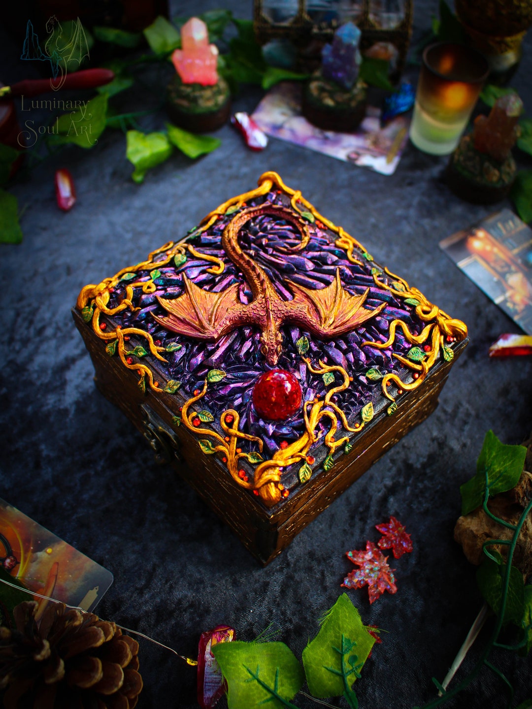 Handcrafted Wooden Dragon Treasure Chest, Enchanted Forest Jewelry Box ...