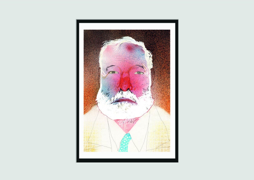 Ernest Hemingway Portrait Signed Print | Literary Print | Signed A4 ...