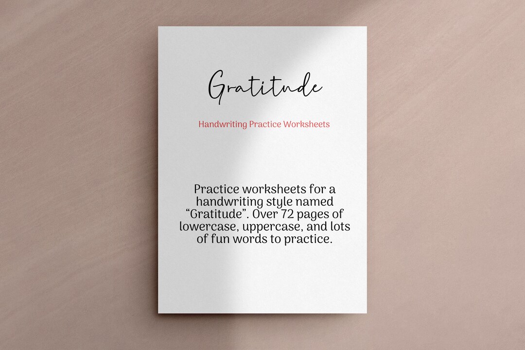 Gratitude Script Lettering Printable Handwriting Practice Worksheets - Etsy