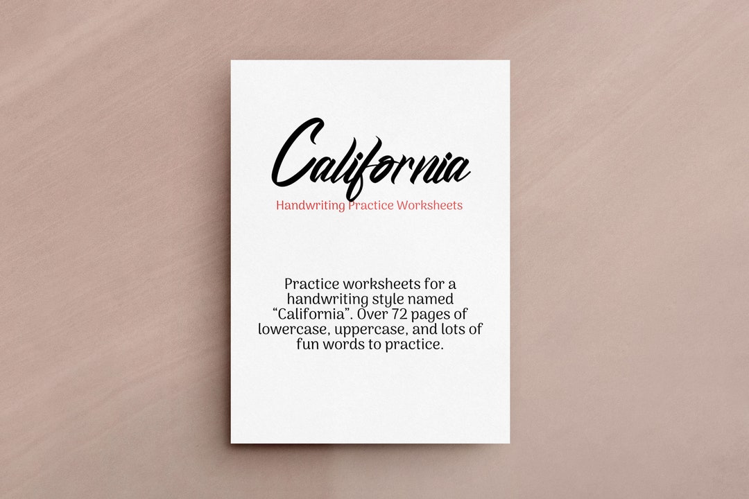 California Lettering Printable Handwriting Practice Worksheets - Etsy