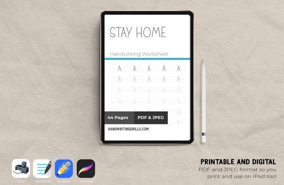 Stay Home Handwriting Practice Printable Workbook Monocase | Etsy