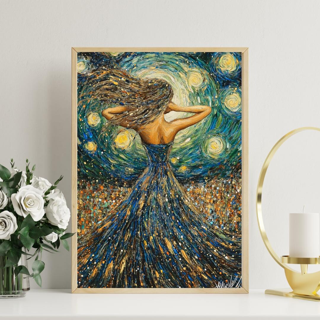 Starry Night Inspired Digital Wall Art | Post-impressionist Digital Art ...