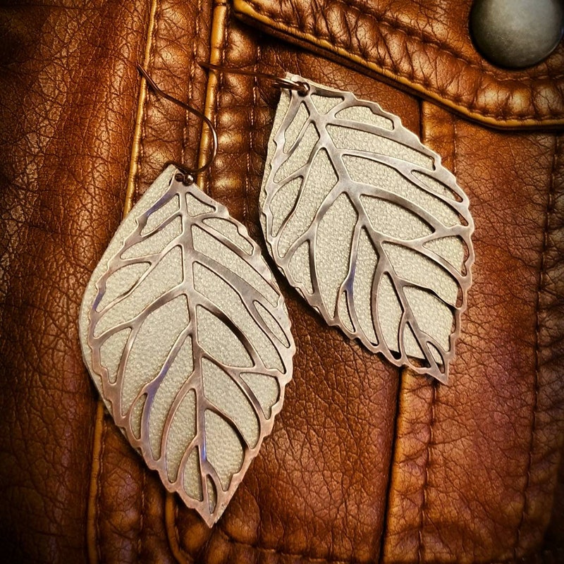 Leather Leaf Earrings - Etsy