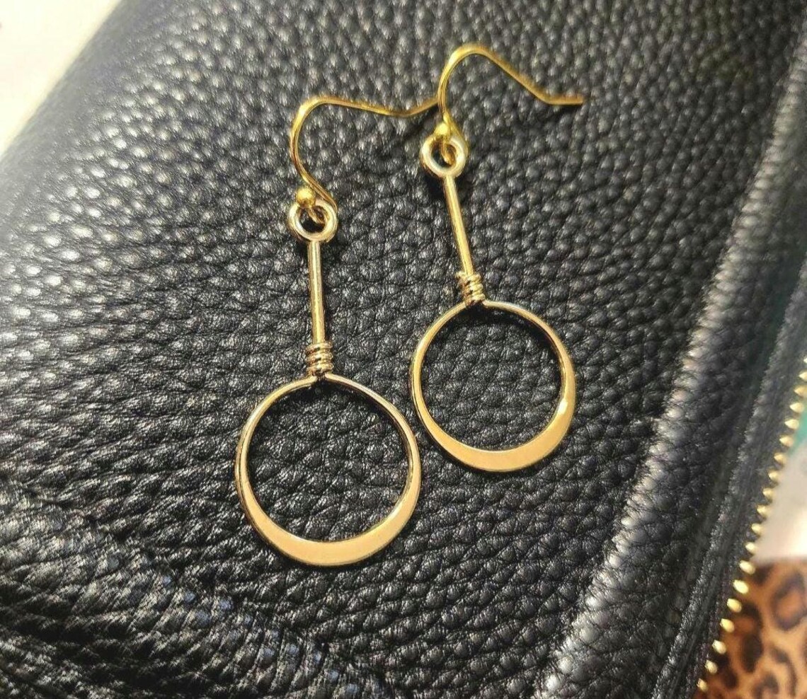 Gold Hoop Dangle Earrings 18 Kt Gold Pl Geometric - Etsy