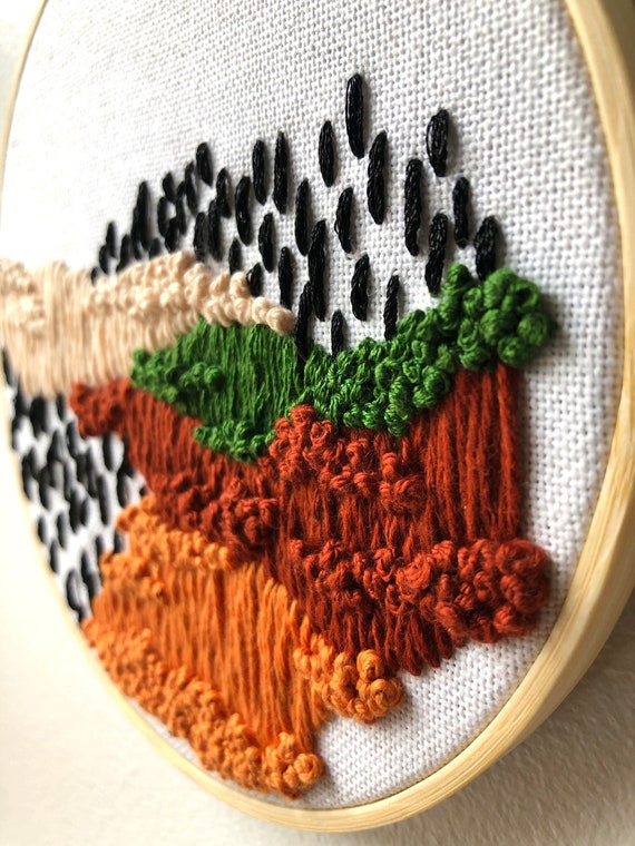 Handmade embroidery orange green and black. Bohemian style | Etsy