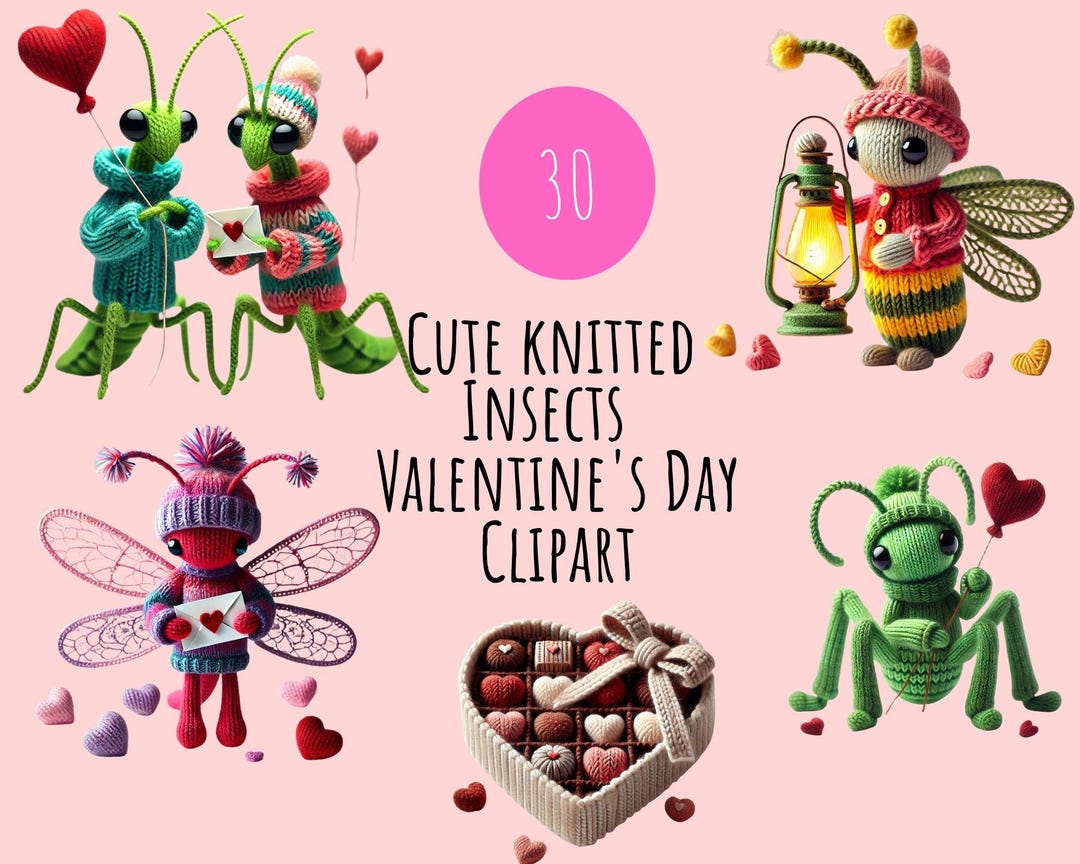 Knitted Insects for Valentine's Day: 30 PNG, 300 DPI (commercial Use ...
