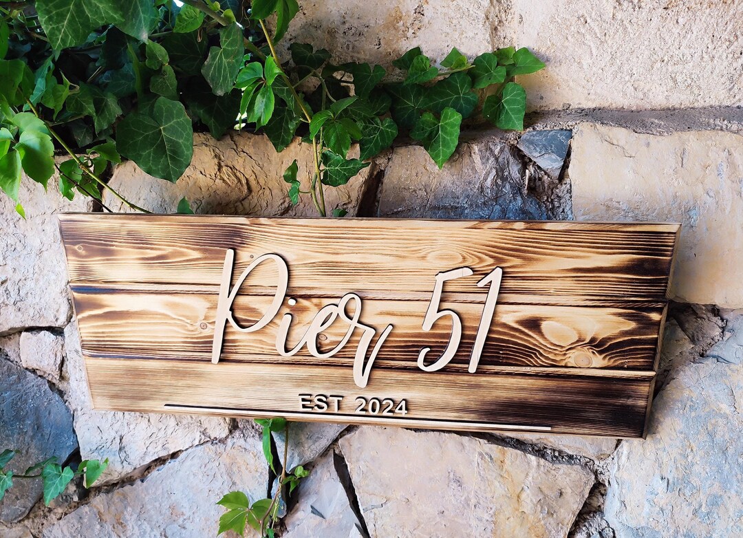 The Pier, Custom Pier Sign, House Wood Sign, Rustic Number Door Sign ...