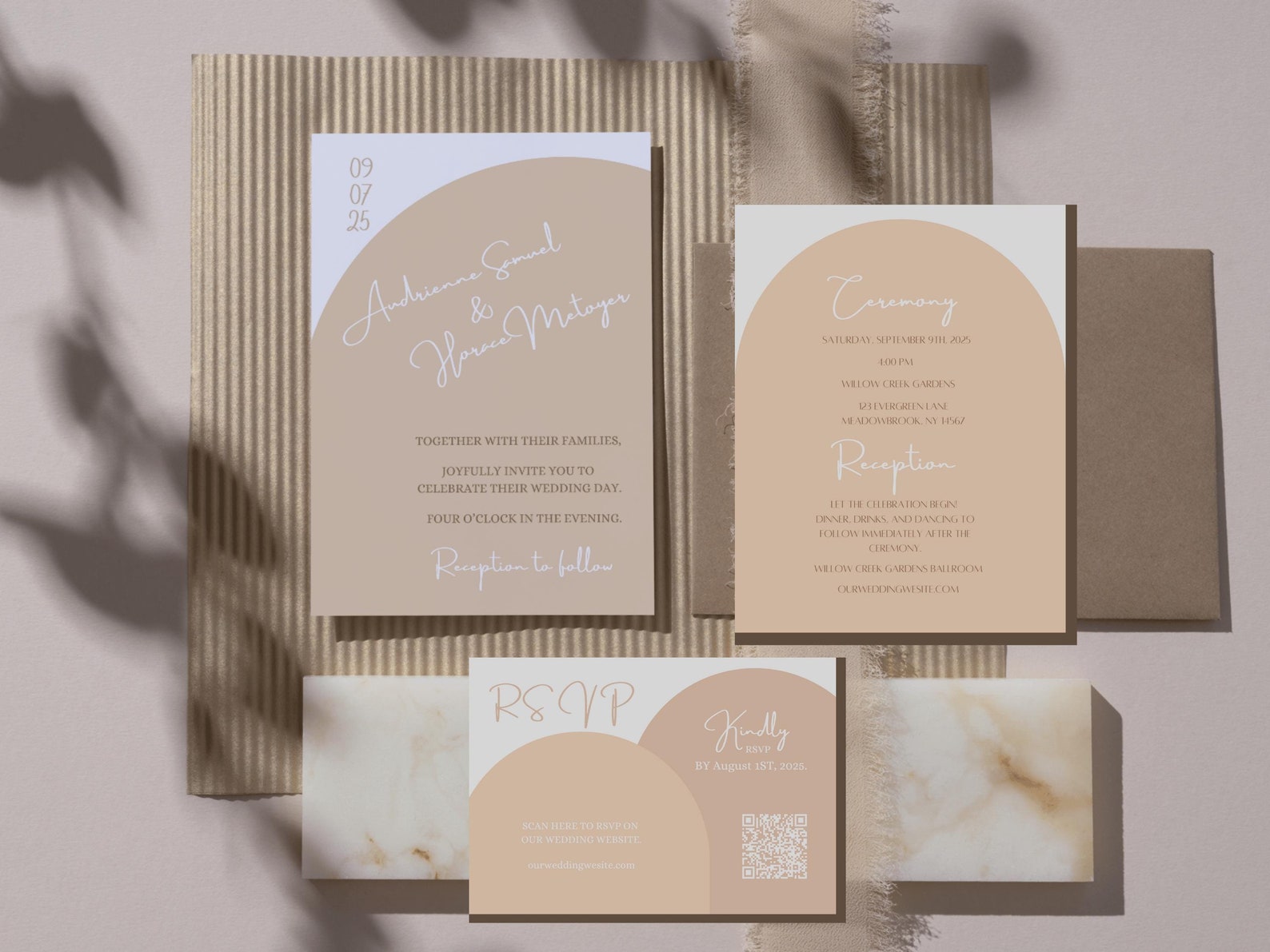 Beige Arch Wedding Invitations Template Canva Template Download - Etsy