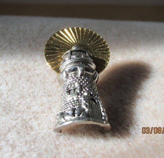 Vintage Avon Lighthouse Gold/Silver-Tone Brooch/Pin - Gem
