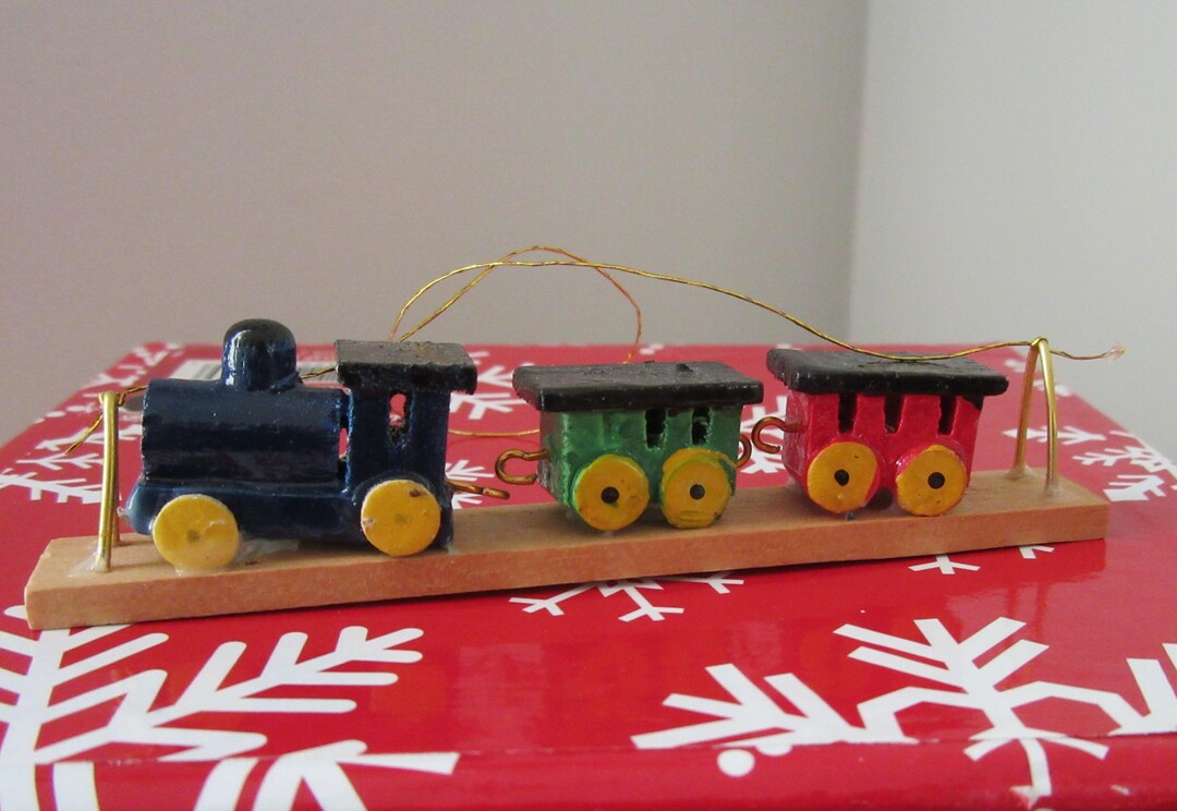 1980s Erzgebirge Wood Three-car Train Christmas Tree Ornament - Etsy