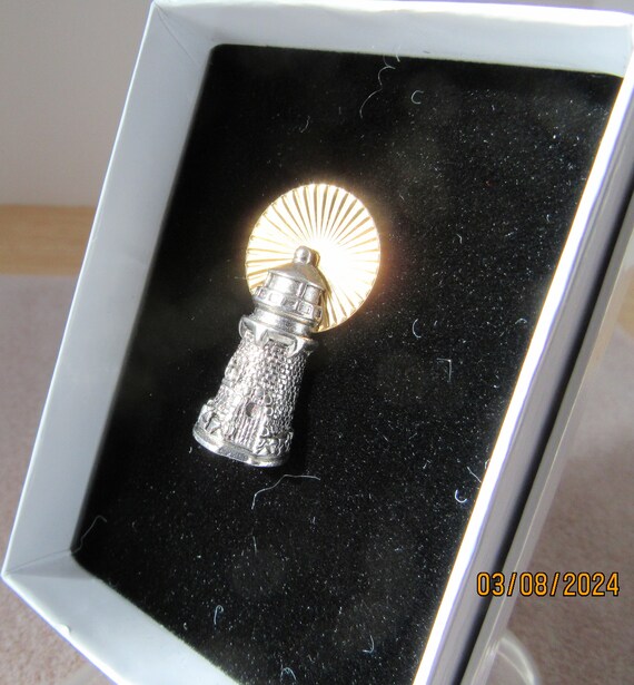 Vintage Avon Lighthouse Gold/Silver-Tone Brooch/Pin - Gem