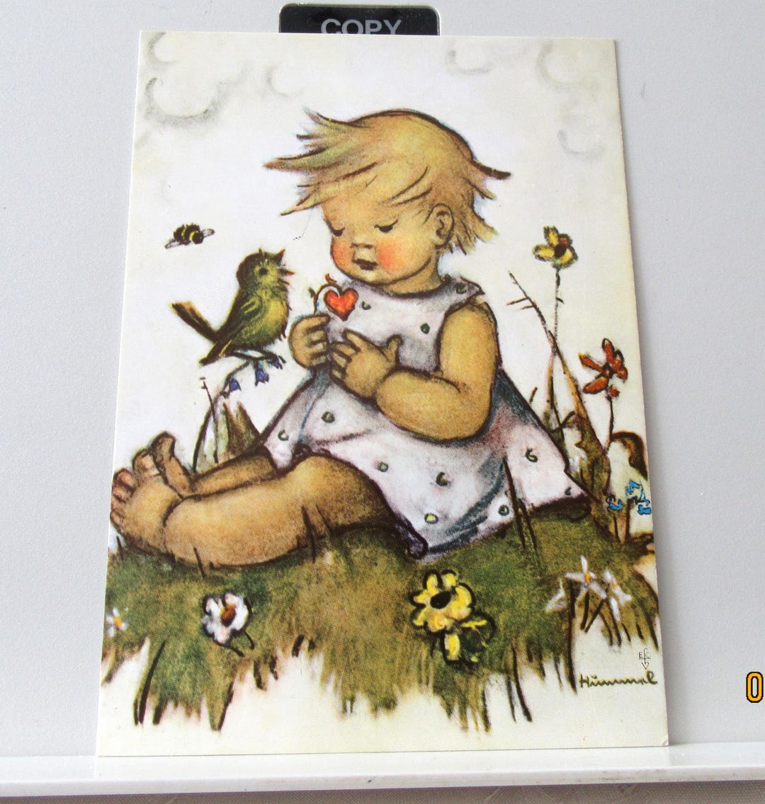 Vintage Hummel – Little Girl With Red Blossom - Postcard - Etsy