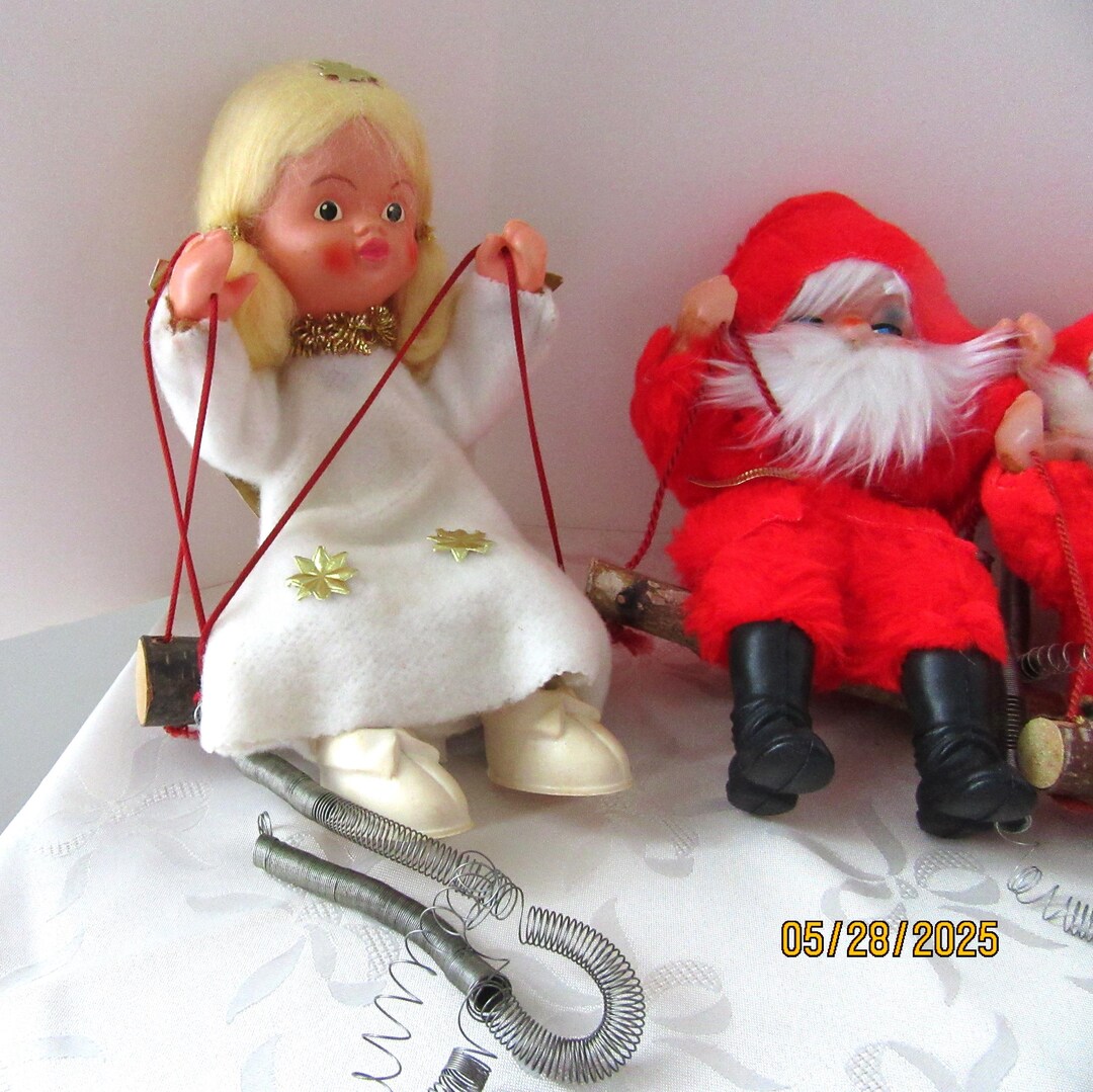 1980s German Santas and Angel on Swing Hangers - Etsy