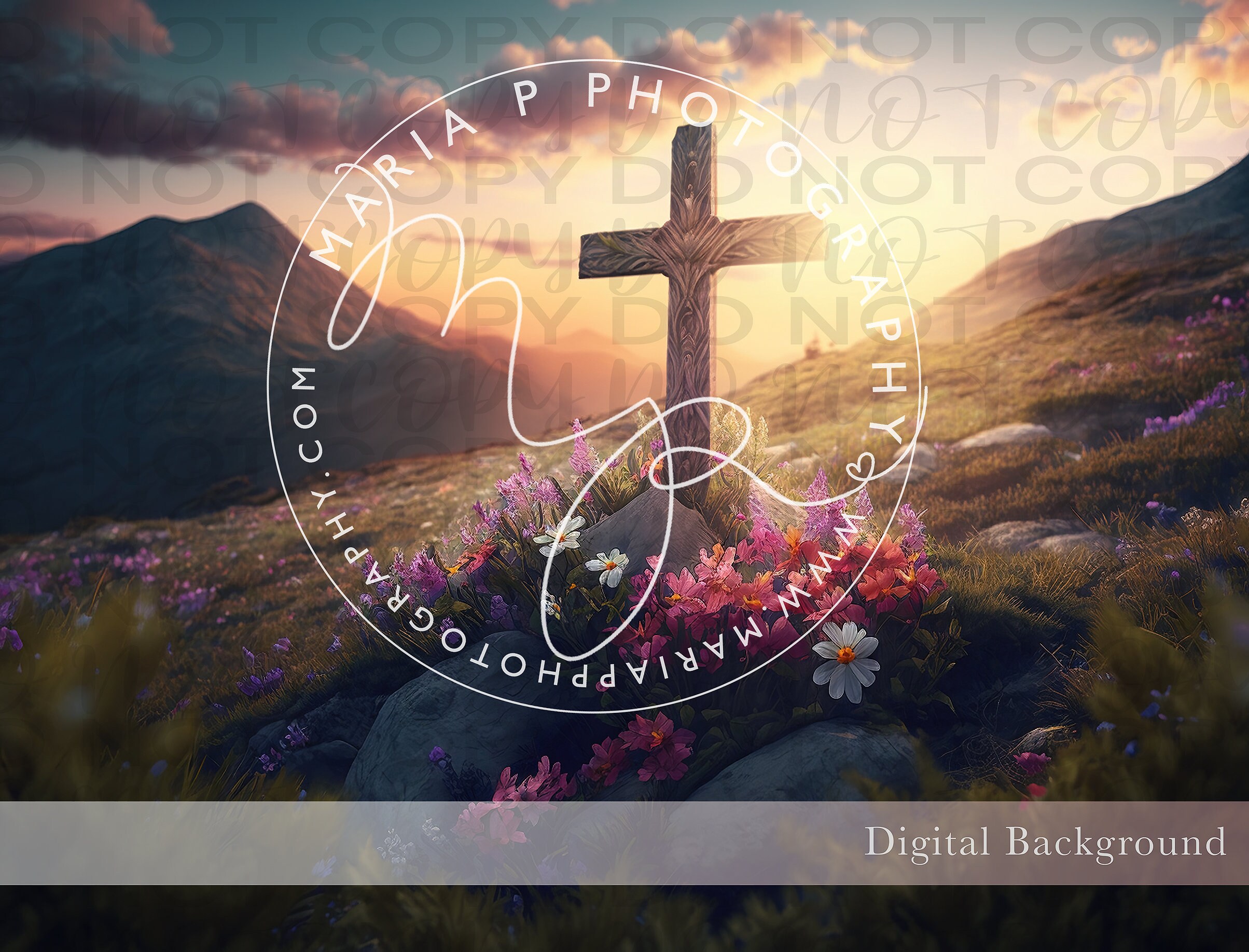 Easter Cross on Mountain IV Digital Background, Spring, Painting, Lent ...