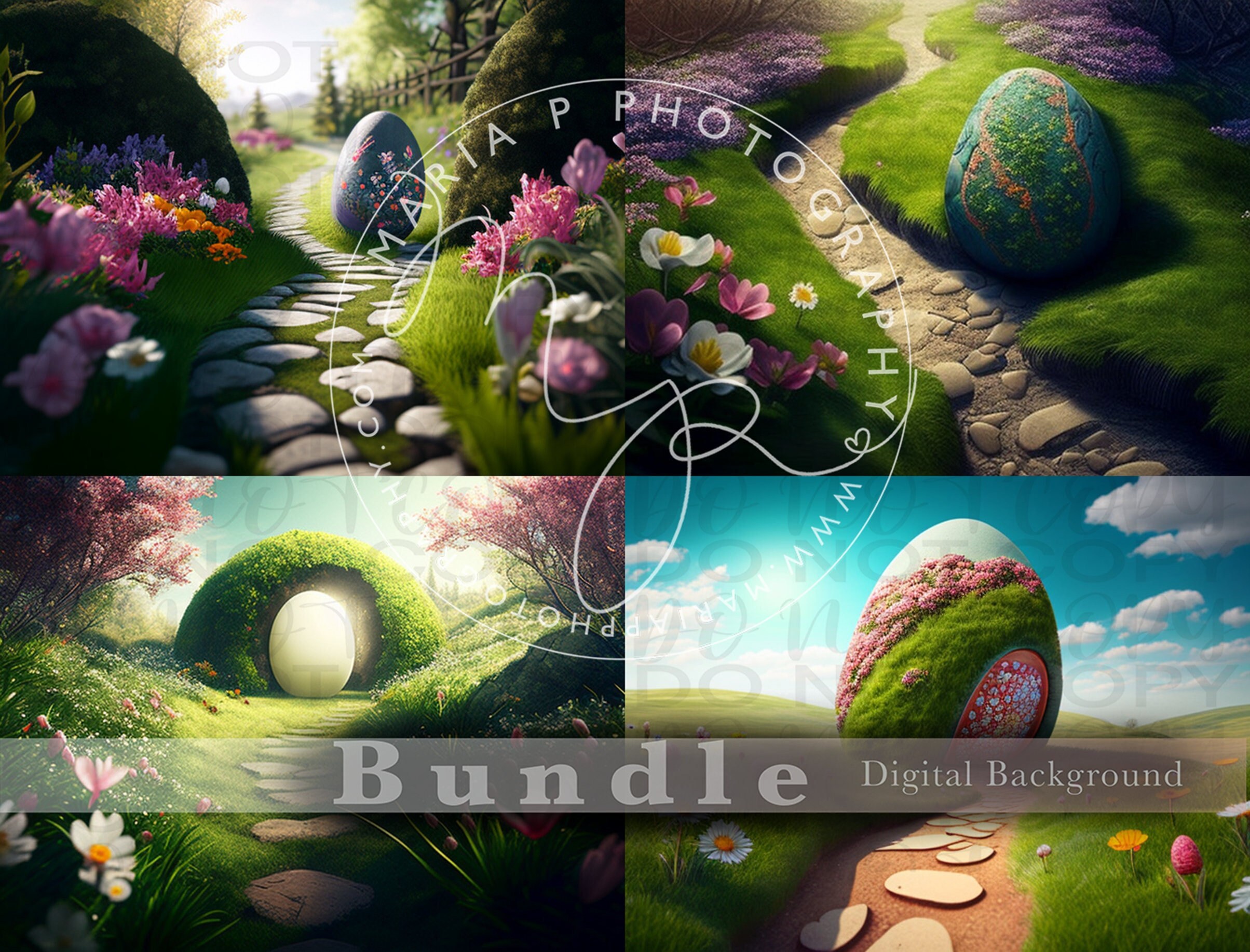 Easter Path Digital Backgrounds Bundle, Gigant Egg, Magical Land ...