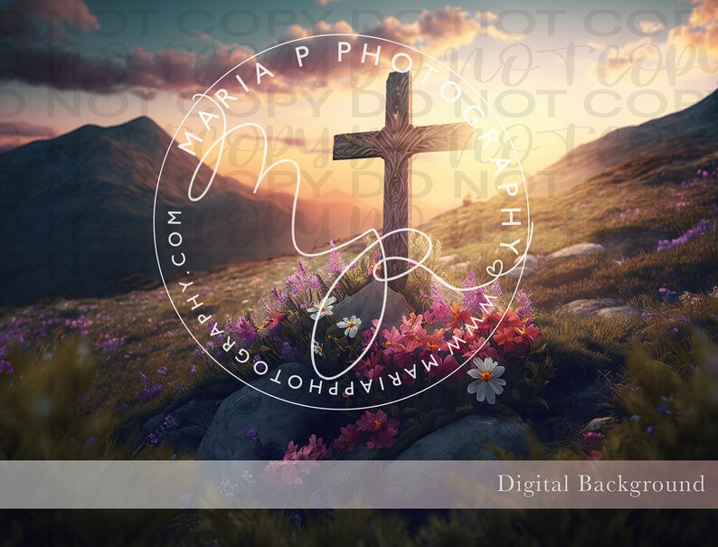 Easter Cross on Mountain IV Digital Background, Spring, Painting, Lent ...