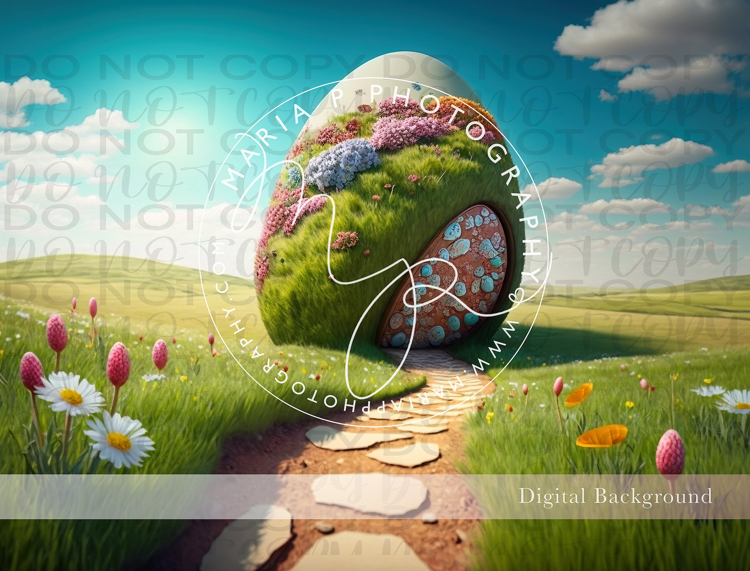 Easter Path Digital Backgrounds Bundle, Gigant Egg, Magical Land ...