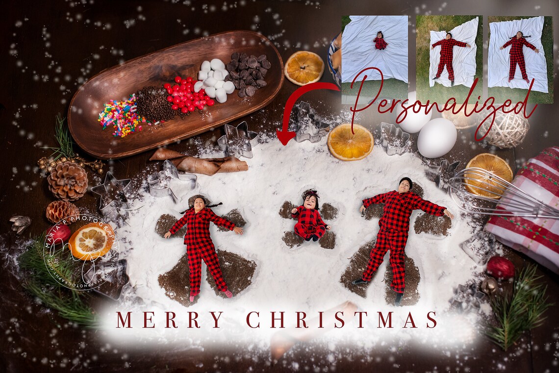 Personalized Snow Angels Digital Christmas Card , Flour Snow Angels ...