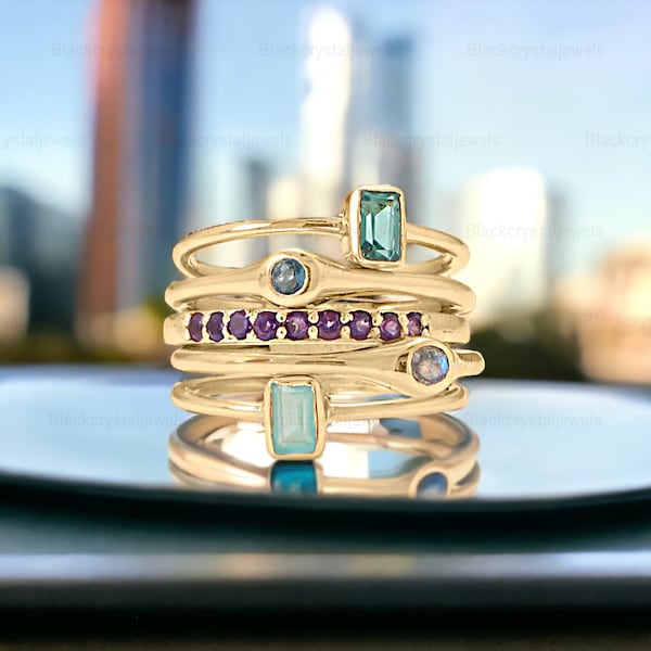 Gemstone Stacking Rings - Etsy