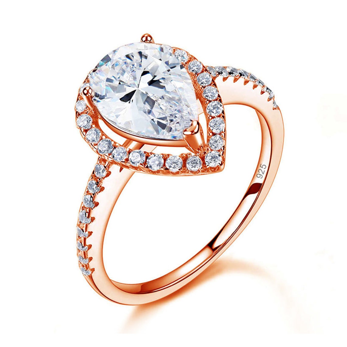 2 Carat Rose Gold Pear Ring Sterling Silver Ring Pear Stone - Etsy