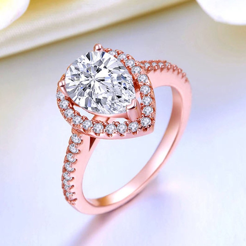 2 Carat Rose Gold Pear Ring Sterling Silver Ring Pear Stone - Etsy