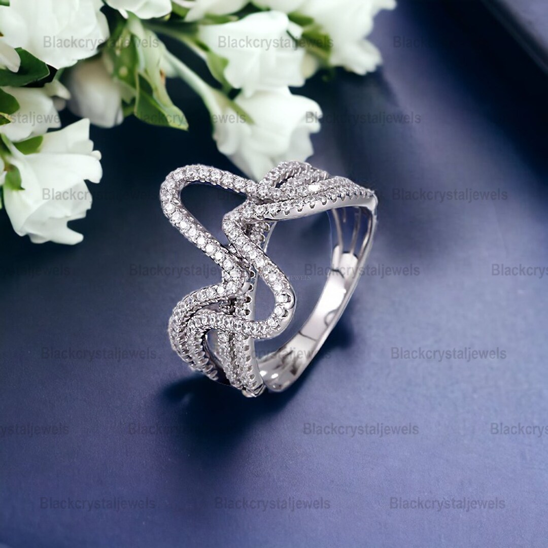 Zig Zag Ring, Crossover Double Layers Ring, Curved Ring, Waves CZ ...
