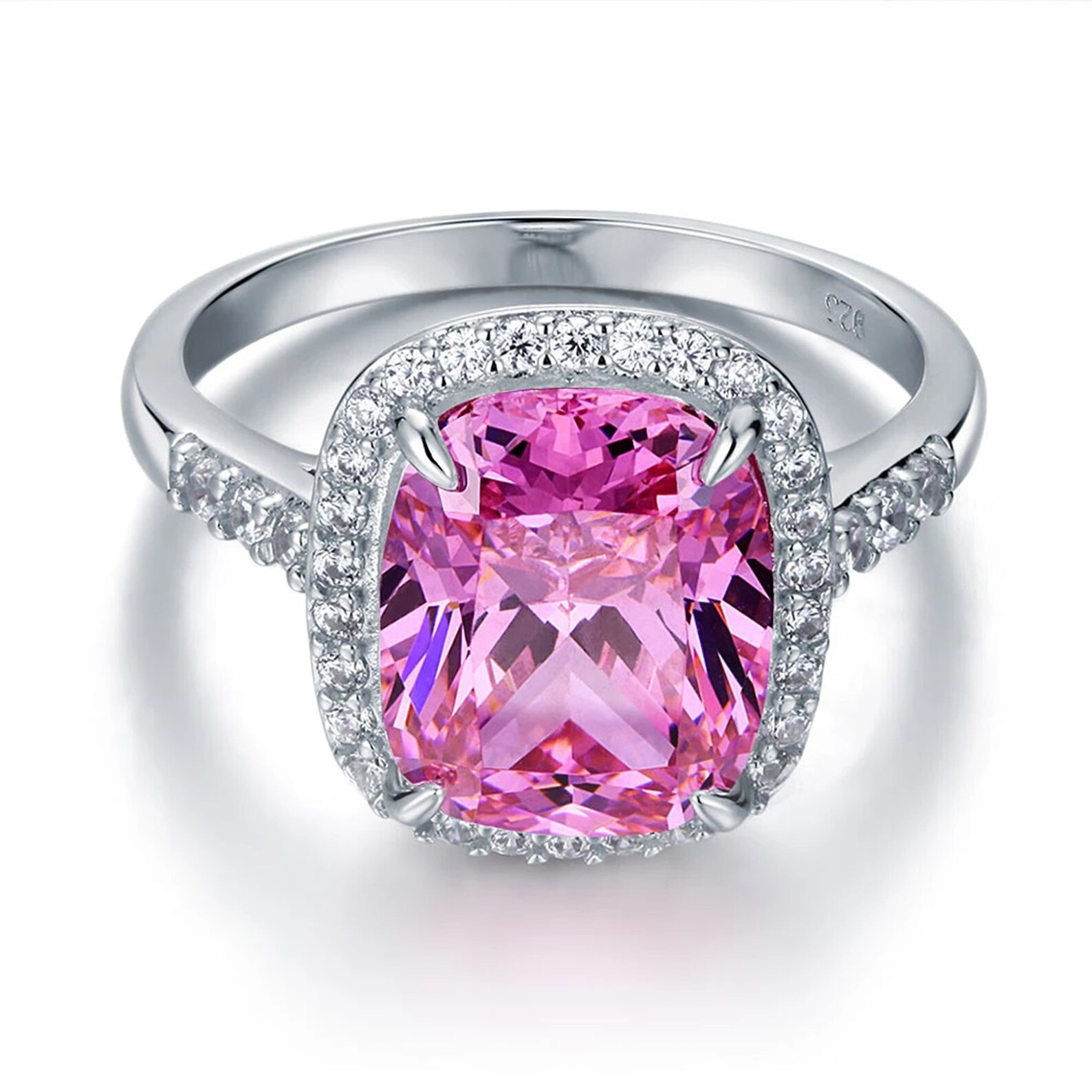 6ct Cushion Ring Fancy Pink Created Diamond Halo Ring 925 - Etsy