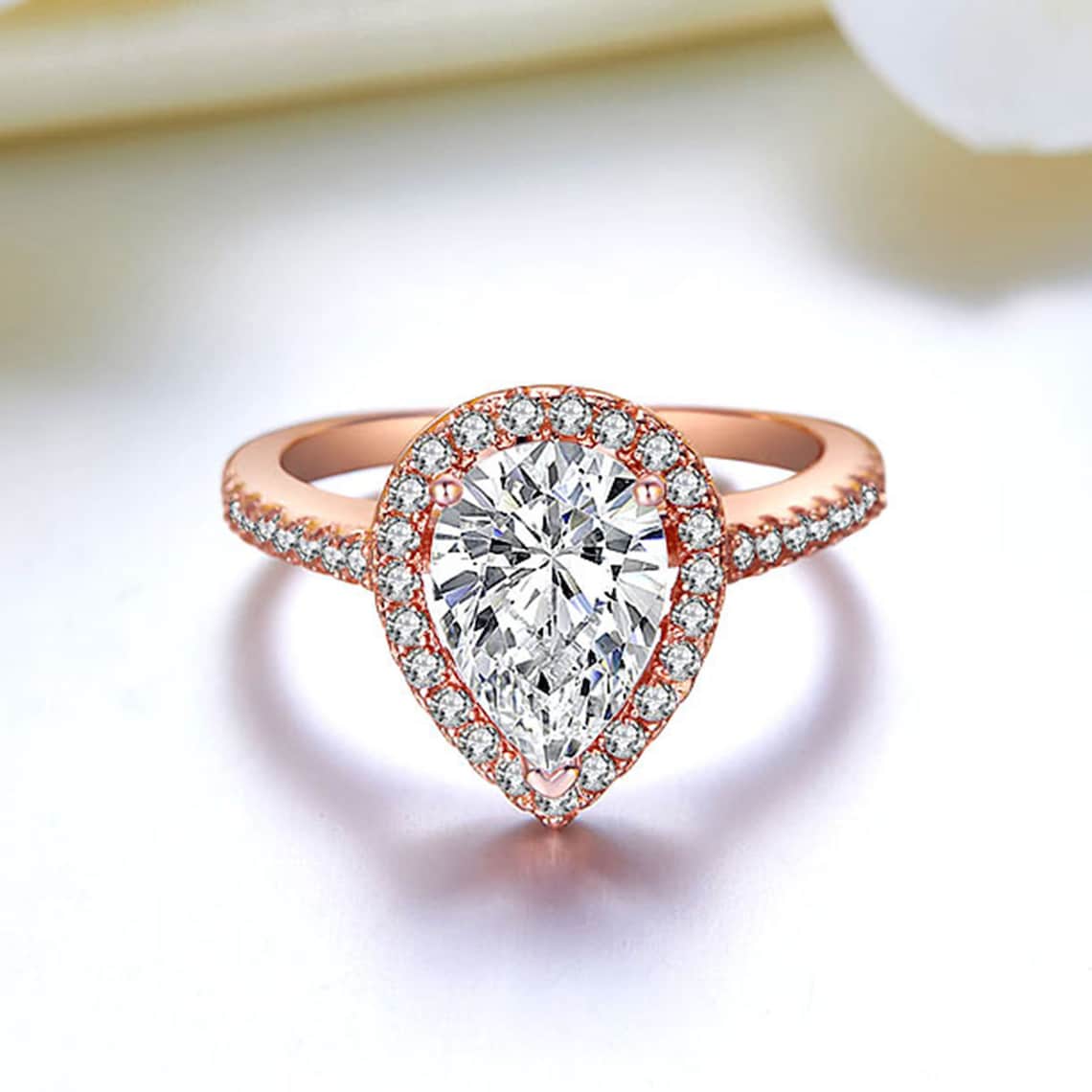 2 Carat Rose Gold Pear Ring Sterling Silver Ring Pear Stone - Etsy