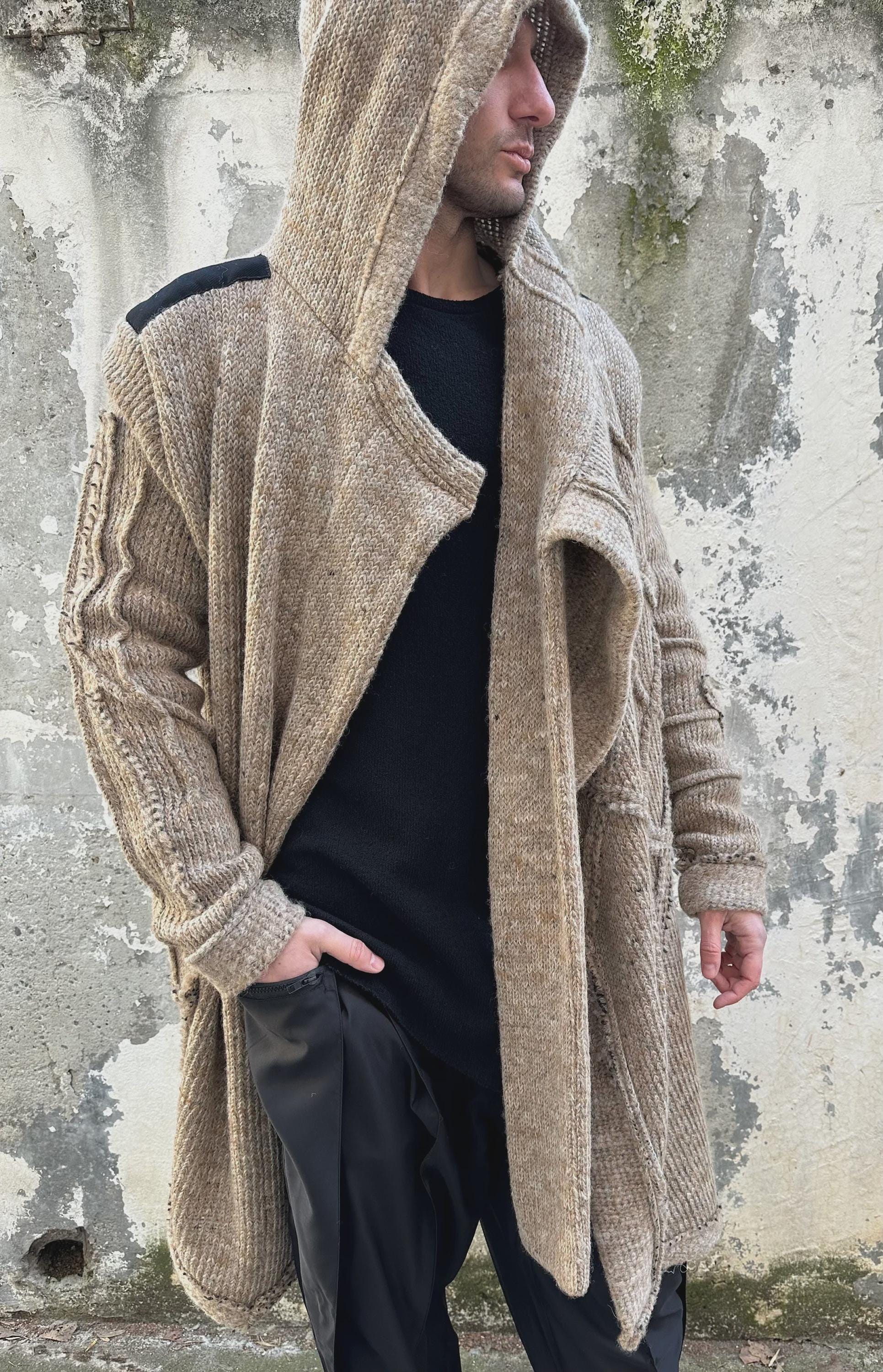 Handmade Italian Wool Cardigan: Chunky Knit Boho Hooded Coat - Etsy